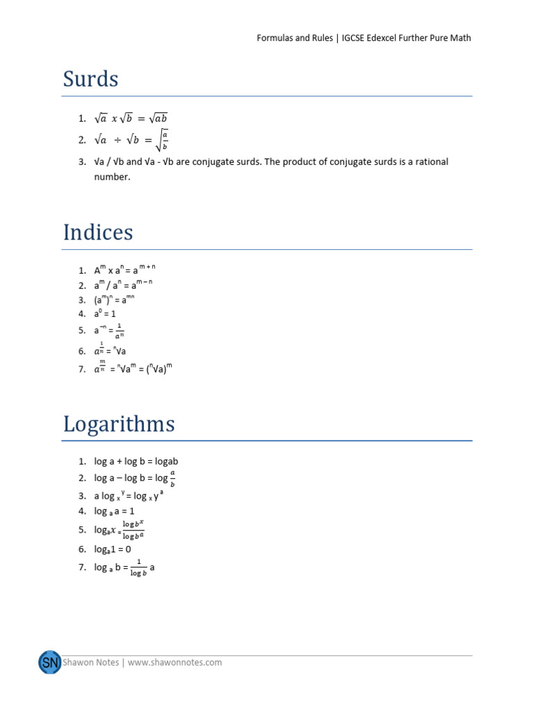 Further Pure Math Formula (Edexcel) | PDF | Function (Mathematics ...