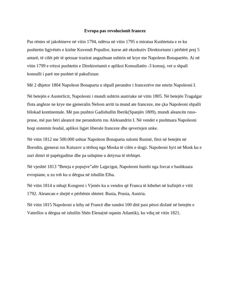 Evropa Pas Revolucionit Francez | PDF