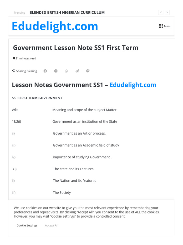 Government Lesson Note SS1 First Term | PDF | Sovereignty | Fascism