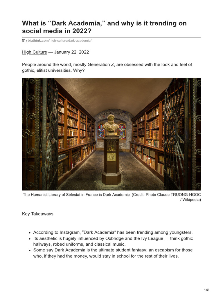 What Is Dark Academia and Why Is It Trending On Social Media in 2022 | PDF