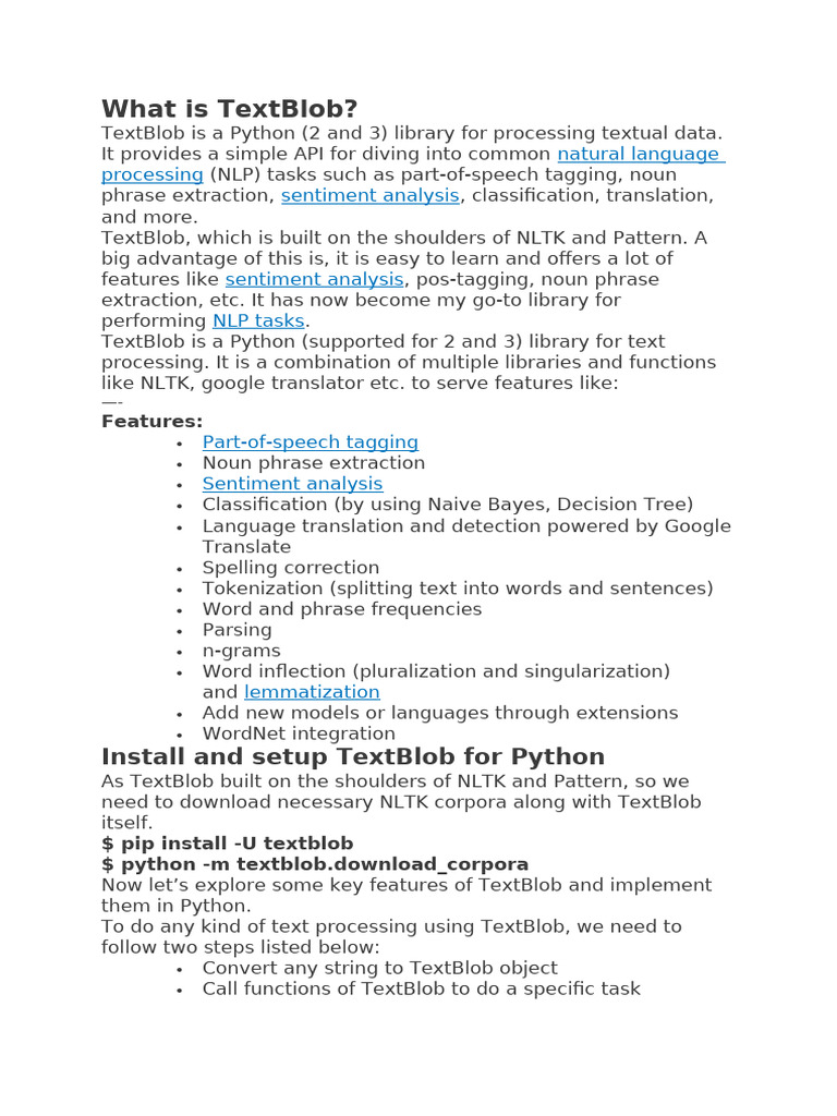 What is TextBlob | PDF | Part Of Speech | Phrase