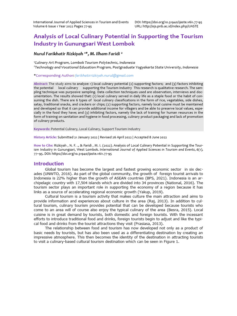 Analysis of Local Culinary Potential in Supporting The Tourism Industry ...