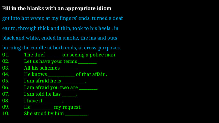 Fill-in-the-Blank Idioms Quiz | PDF