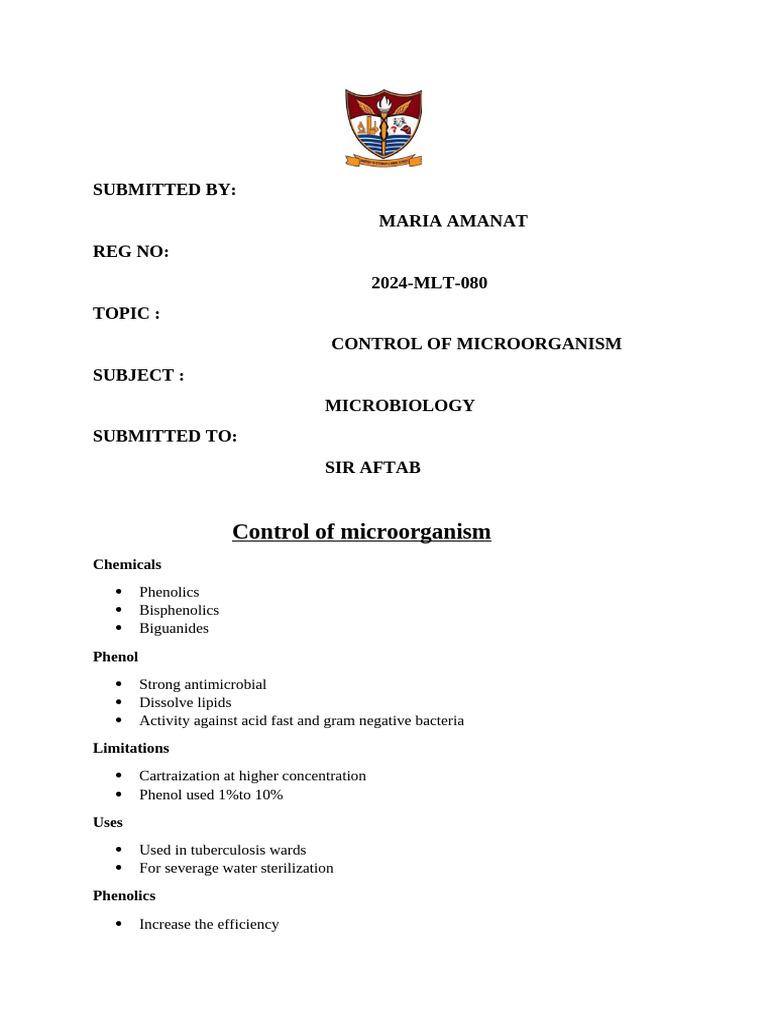 Control of Microorganism | PDF | Bacteria | Disinfectant