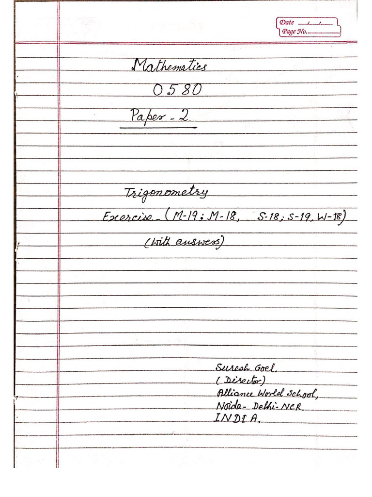 Ig 0580 Trigonometry Paper 2 Exercise 1 | PDF