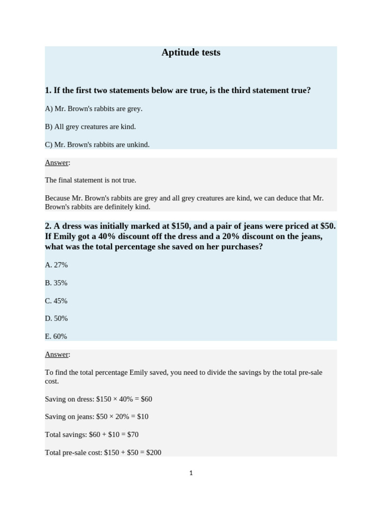 APTITUDE TEST | PDF | Rupee | Mathematics