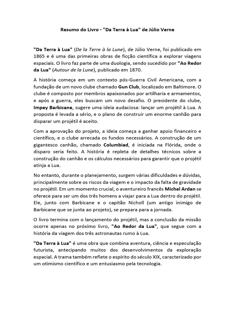Resumo Do Livro - Da Terra À Lua | PDF