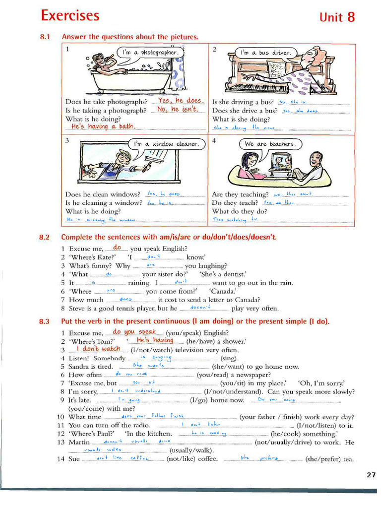 Homework Simple Present X Present Continuous | PDF