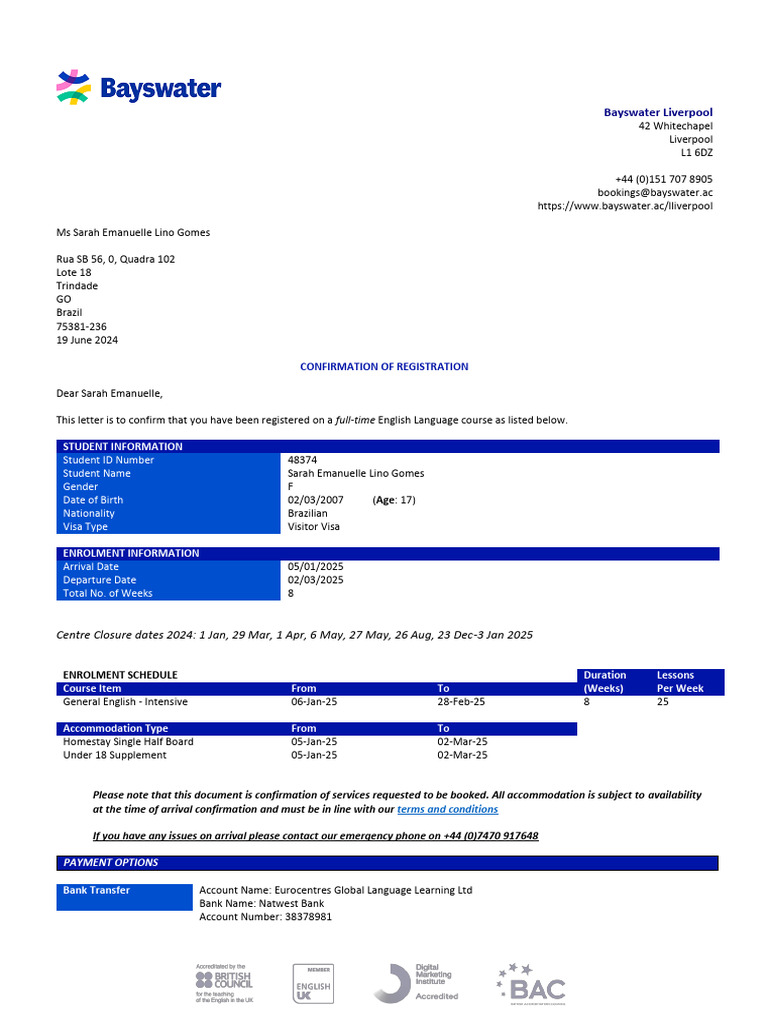 Confirmation of Registration NEW - Bayswater - 288567 | PDF | Payments ...