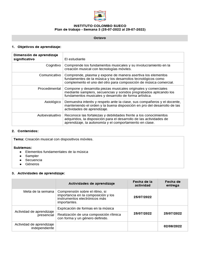 Semana 3 (25-07-2022 Al 29-07-2022) | PDF | Aprendizaje | Composiciones ...