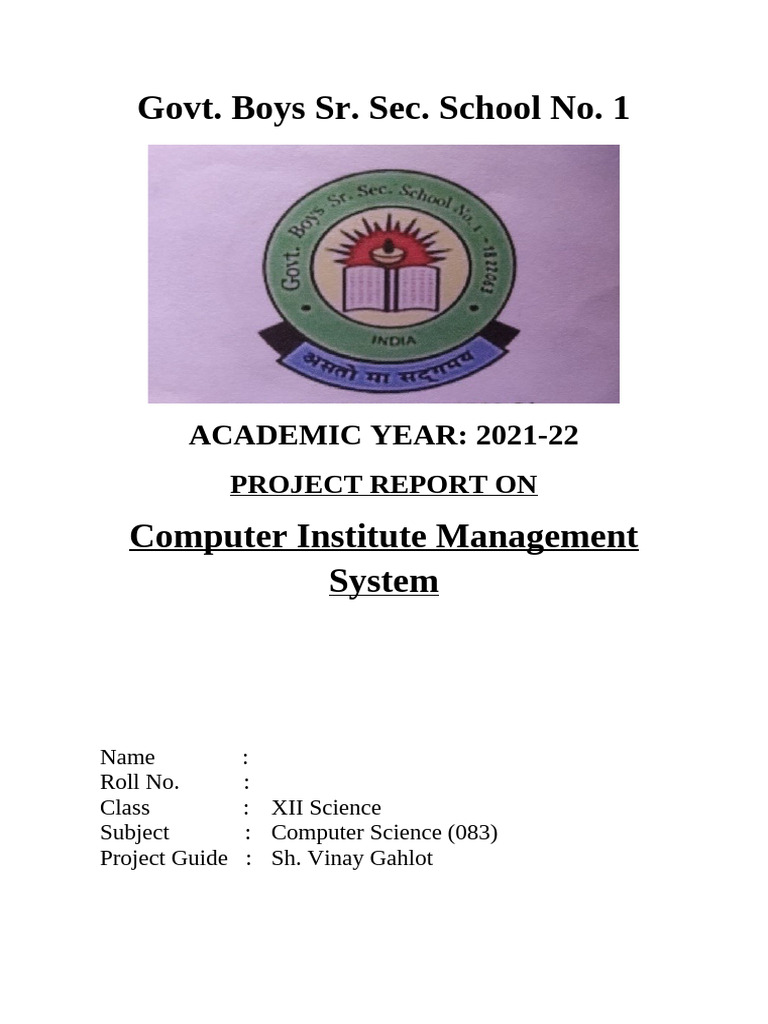 Computer Institute Management Front Sheet HARSHIT | PDF