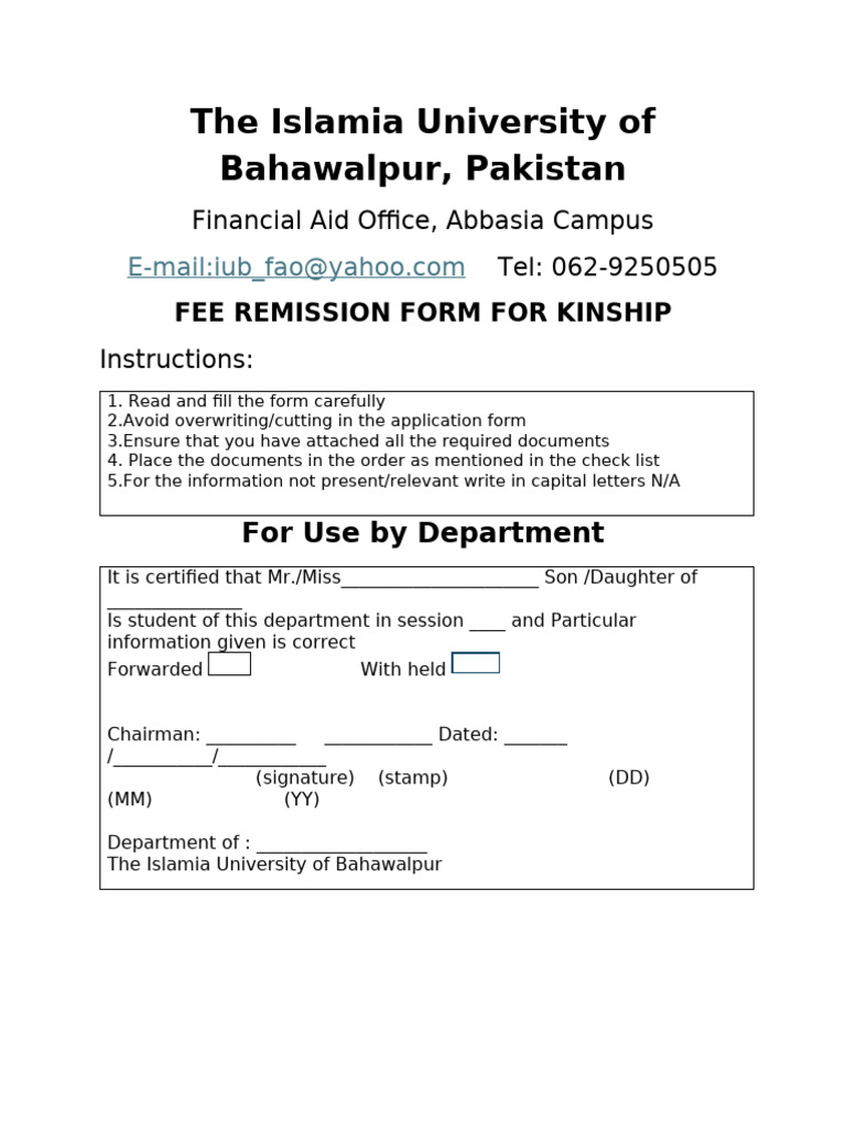 Kinship Fee Remission Application Form | PDF