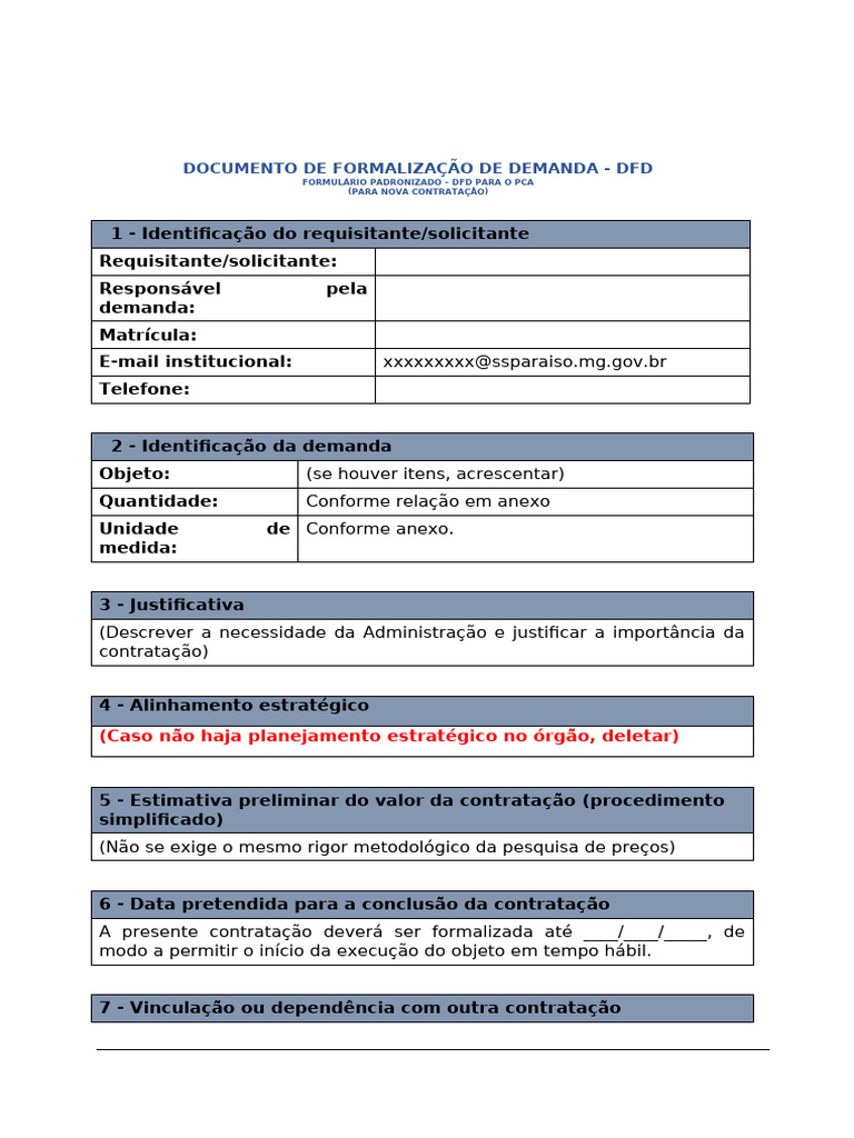 Modelo de DFD PCA - Contratação | PDF