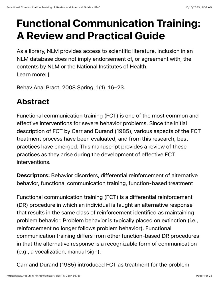 Functional Communication Training: A Review and Practical Guide - PMC ...