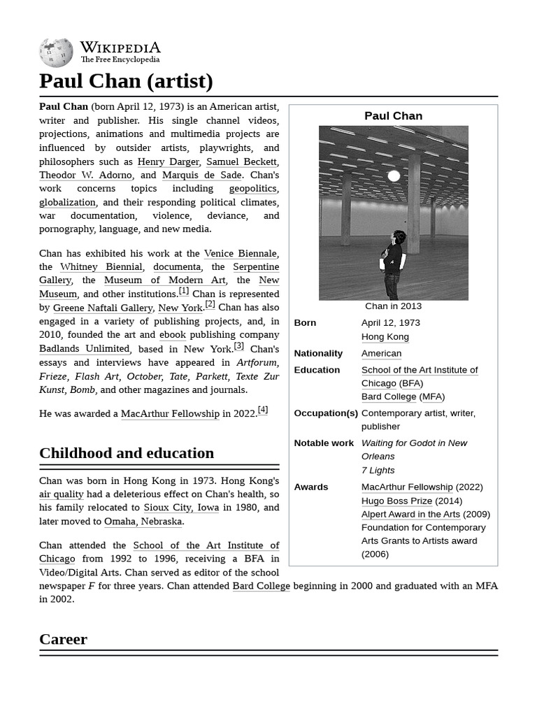 Paul Chan: Contemporary Artist Profile | PDF