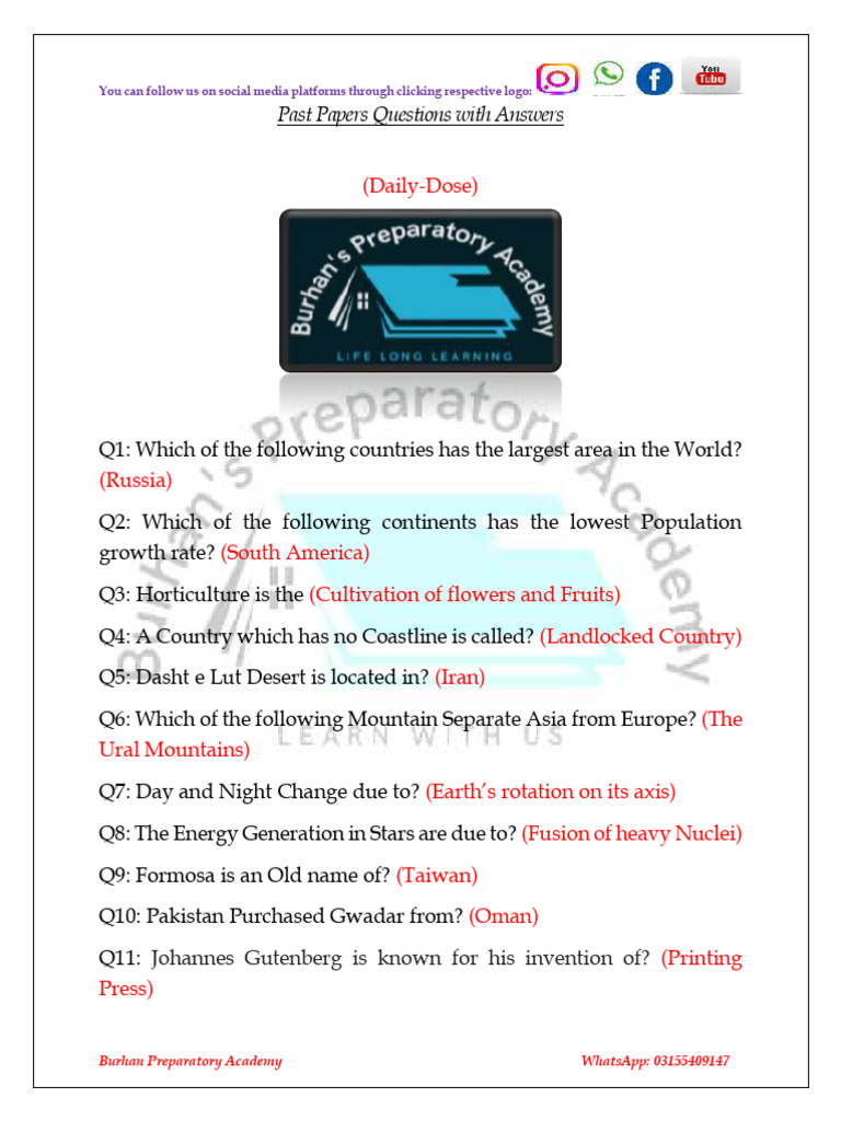 Past Papers Daily Dose Q1 to 1400_unlocked | PDF | Pakistan