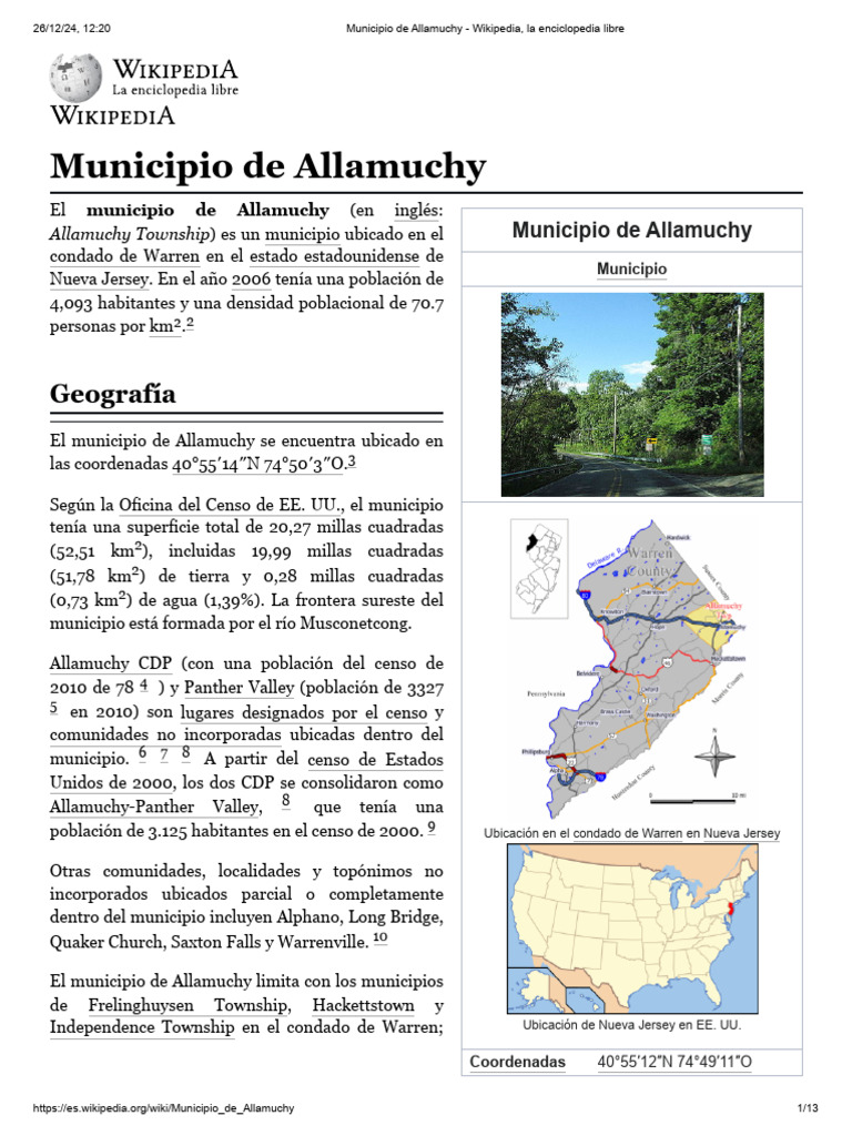 Municipio de Allamuchy - Wikipedia, La Enciclopedia Libre | PDF