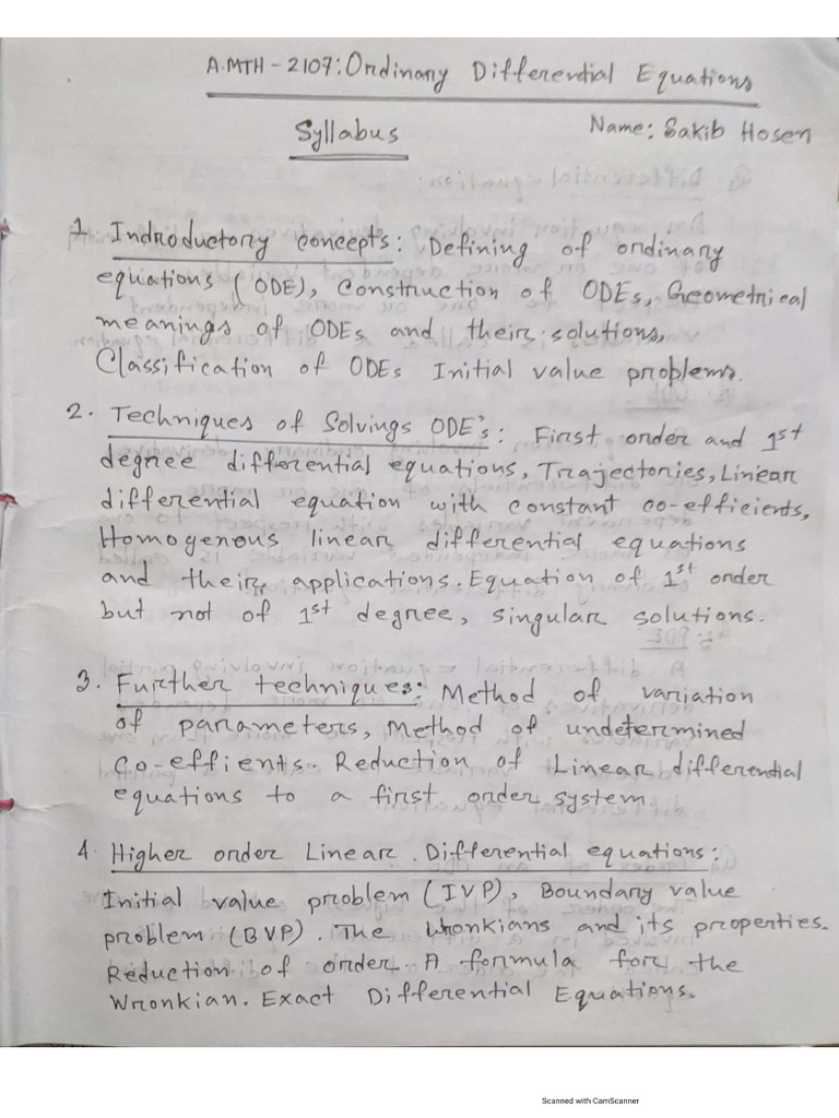 Ordinary Differential Equation Ode Pdf