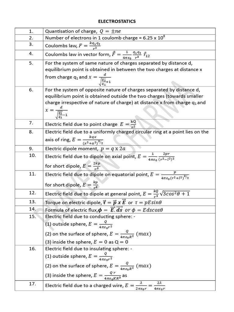 FORMULAS SHEET | PDF | Inductance | Inductor