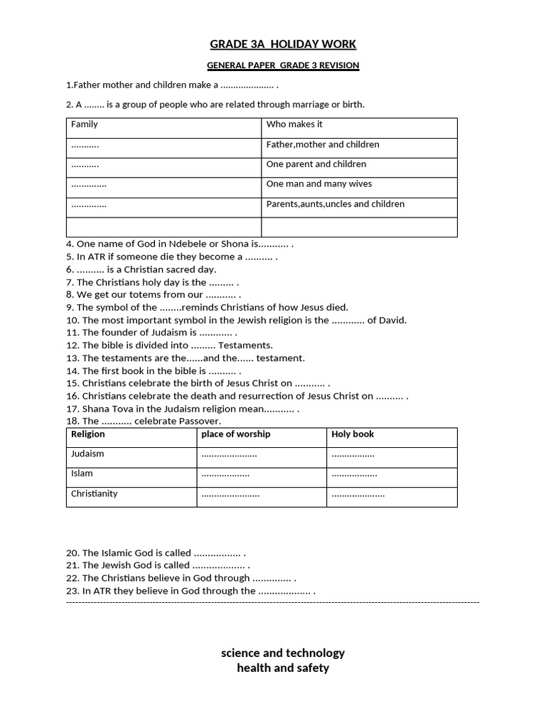 GRADE 3A HOLIDAY WORK | PDF | God The Father | Water