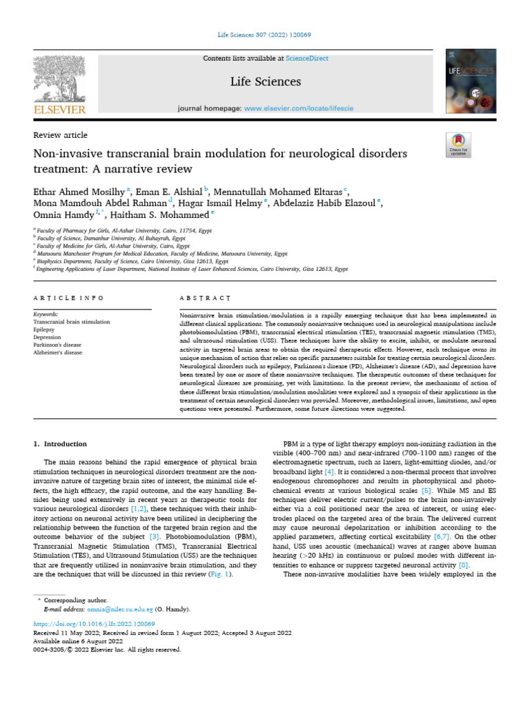 Non Invasive Transcranial Brain Modulation for Neurological Di 2022 Life Sci | PDF | Reactive ...