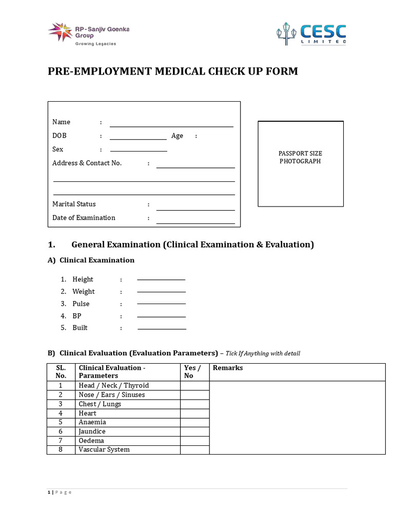 Pre-Employment Medical Check-Up Form | PDF | Physical Examination | Edema