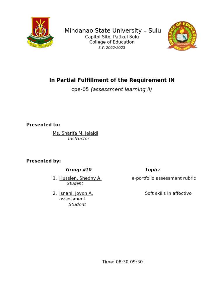 Shedny A. Hussien - (CPE105 - M2A) - REPORT G10 | PDF | Learning | Human Communication