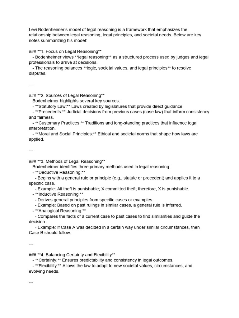 Levi Bodenheimer's Model of Legal Reasoning | PDF | Reason | Precedent