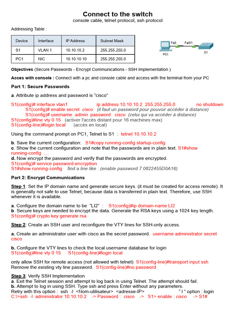 TP2-se Connecter Au Switch | PDF | Secure Shell | Password