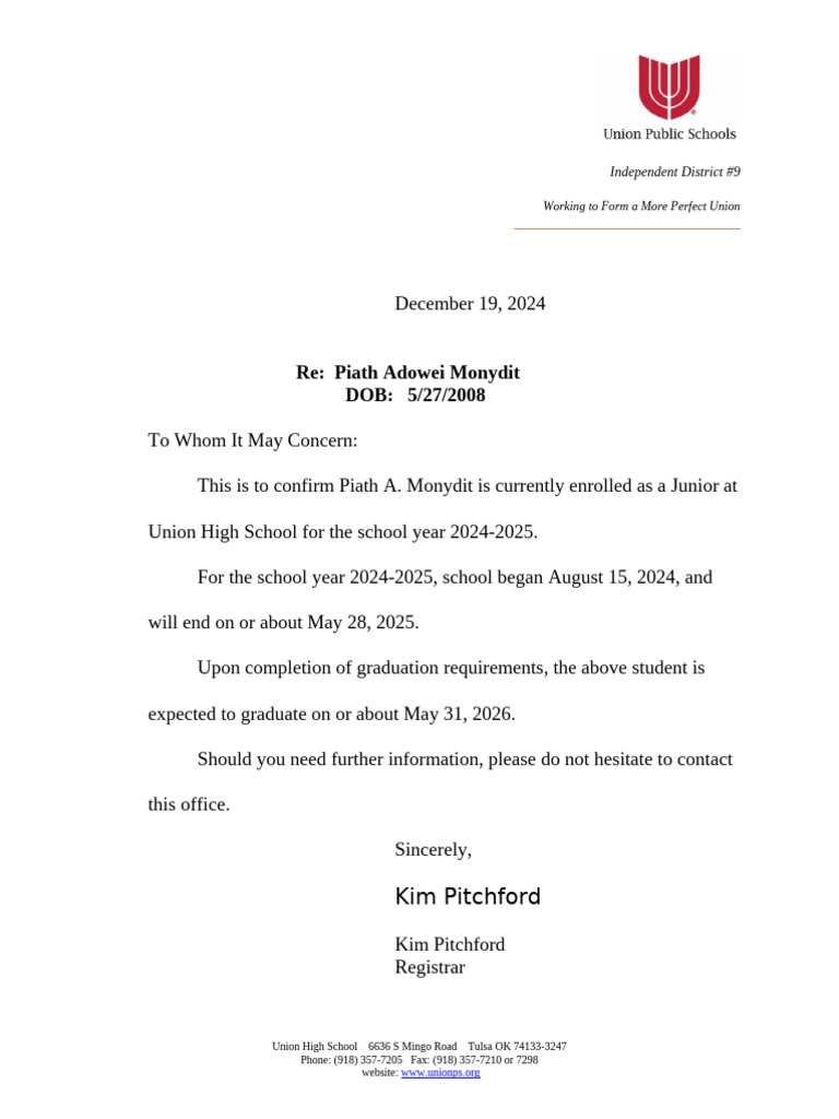 Monydit - Proof of Enrollment | PDF