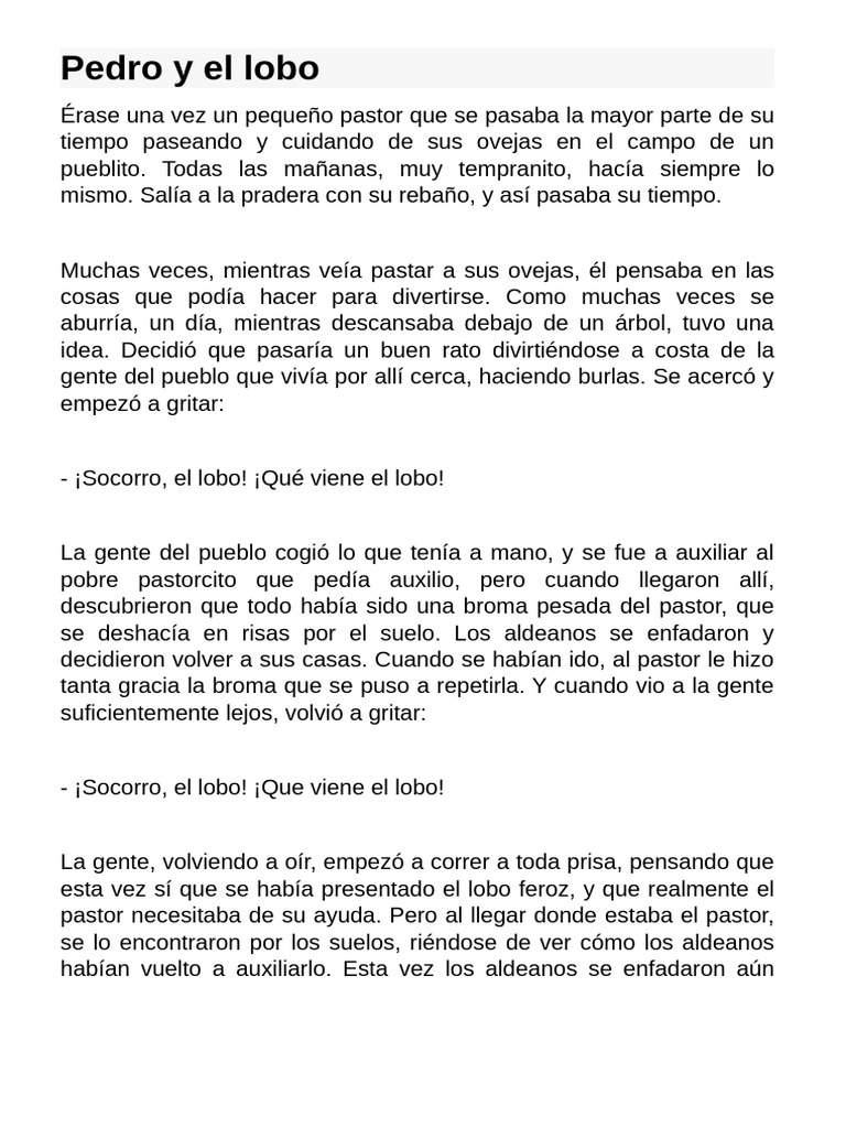 Historia Pedro y El Lobo | PDF