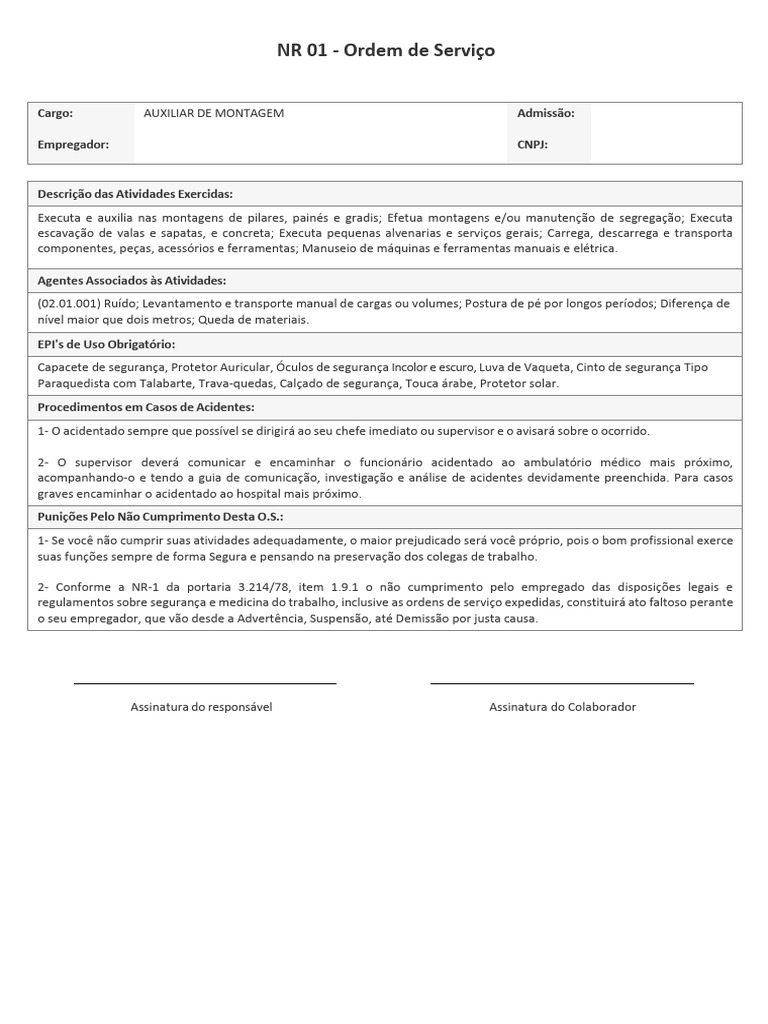 OS - Auxiliar de Montagem | PDF