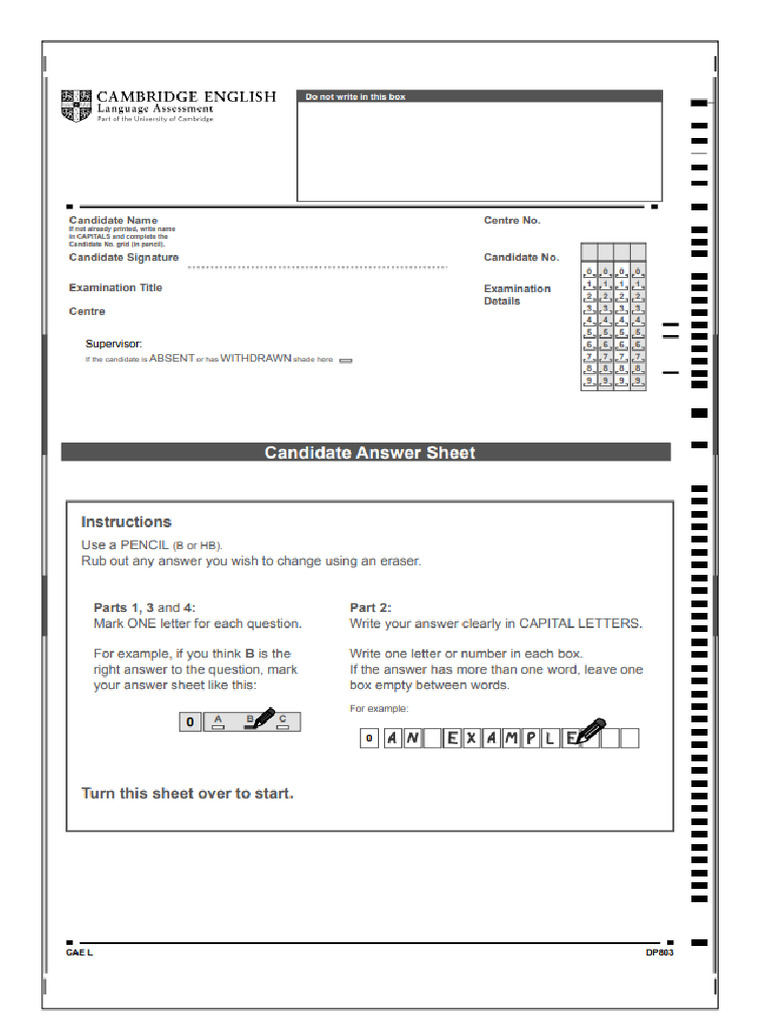 CAE Listening Answer Sheet | PDF