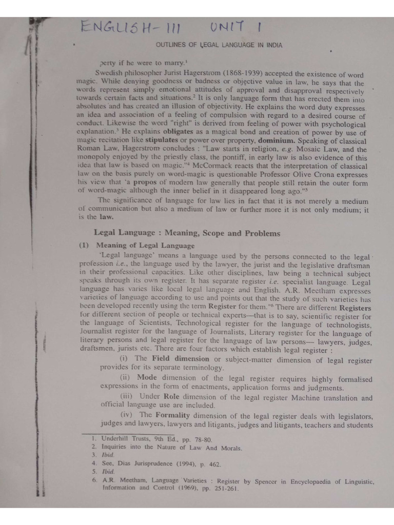 English III Unit I Meaning, Scope, Defects of Legal Language | PDF