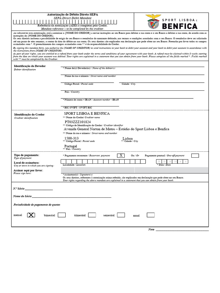 Formulário SEPA Editável 2 | PDF | Dinheiro