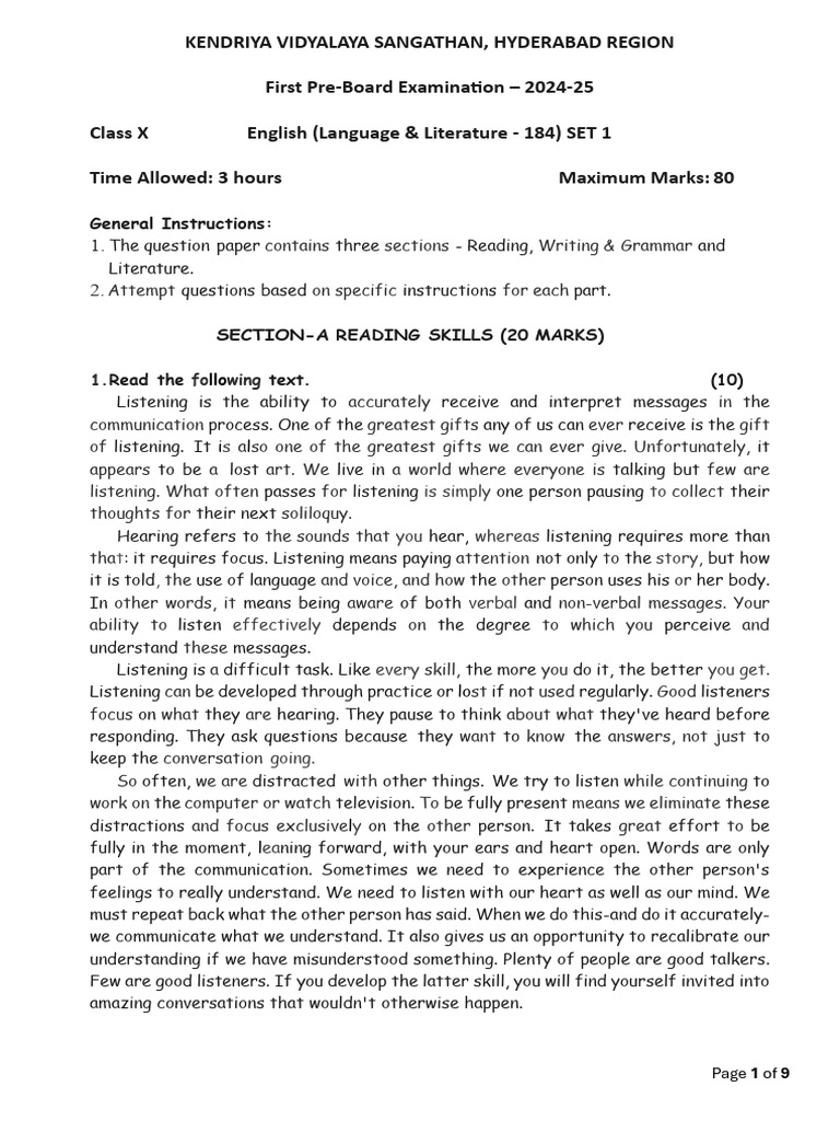 PB1 X Eng 184 (L.L) QP (SET1) | PDF | Glacier | Water