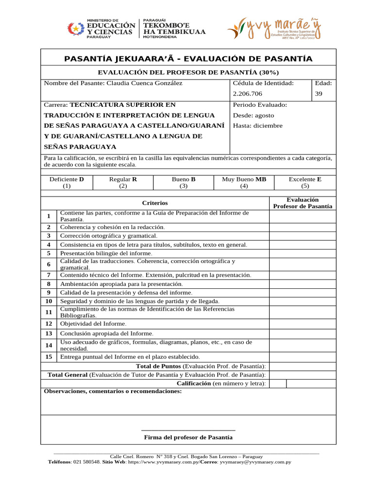 Evaluación Pasantía Externa | PDF | Comunicación humana | Lingüística