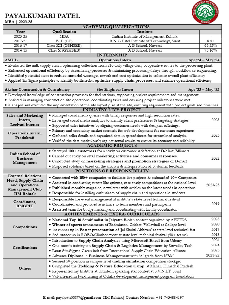 Payalkumari IIMR CV | PDF | Business | Business Process