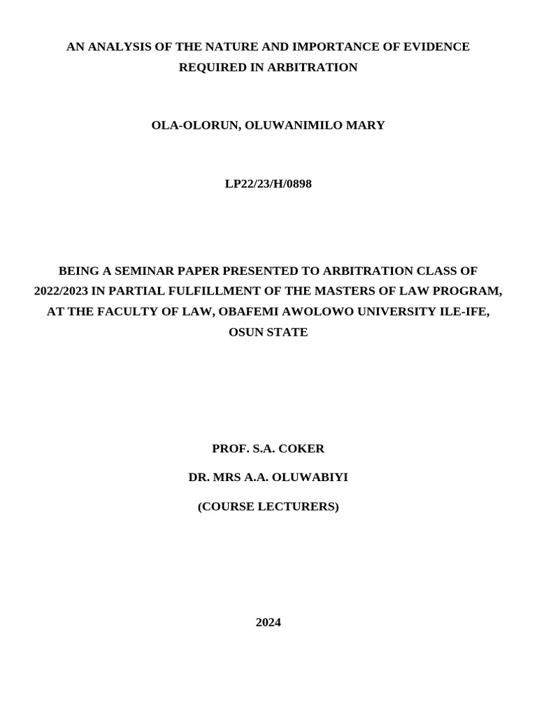 Importance of Evidence in Arbitration | PDF | Evidence (Law) | Mediation