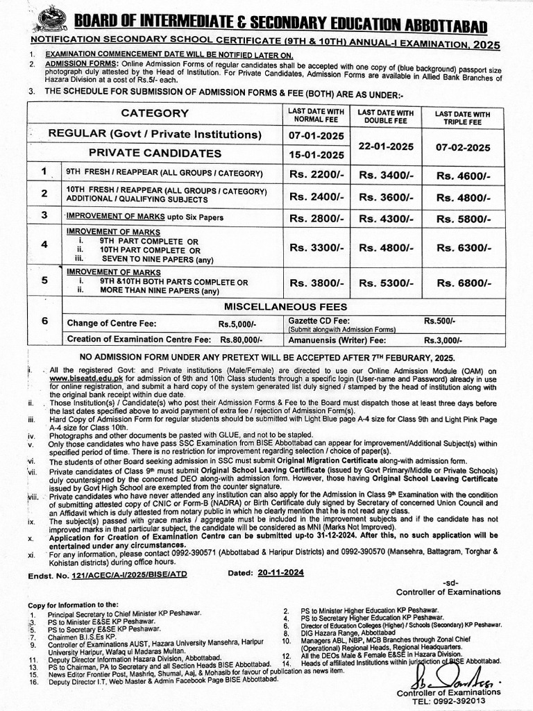 Notification SSC Annual Examination-I 2025 | PDF