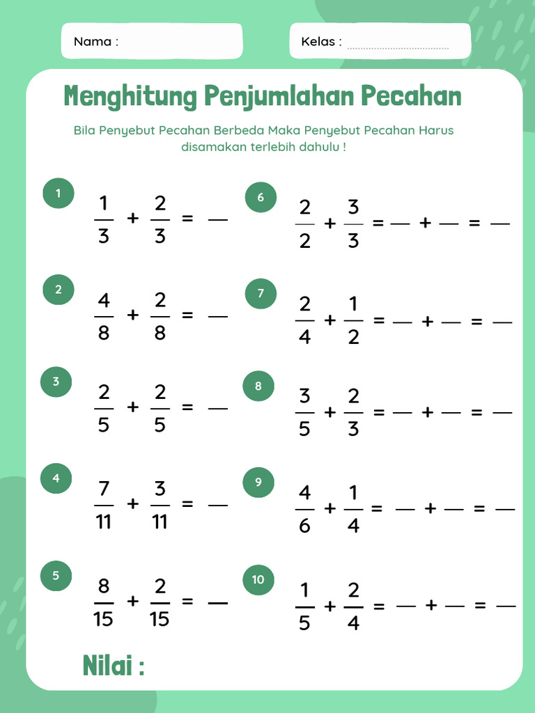 LKPD Matemtika Penjumlahan Pecahan Kelas 5 | PDF