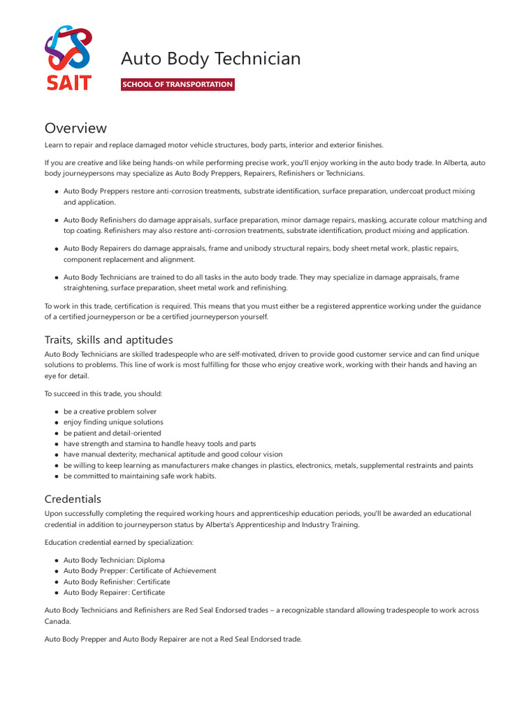 Auto Body Technician | PDF | General Educational Development ...