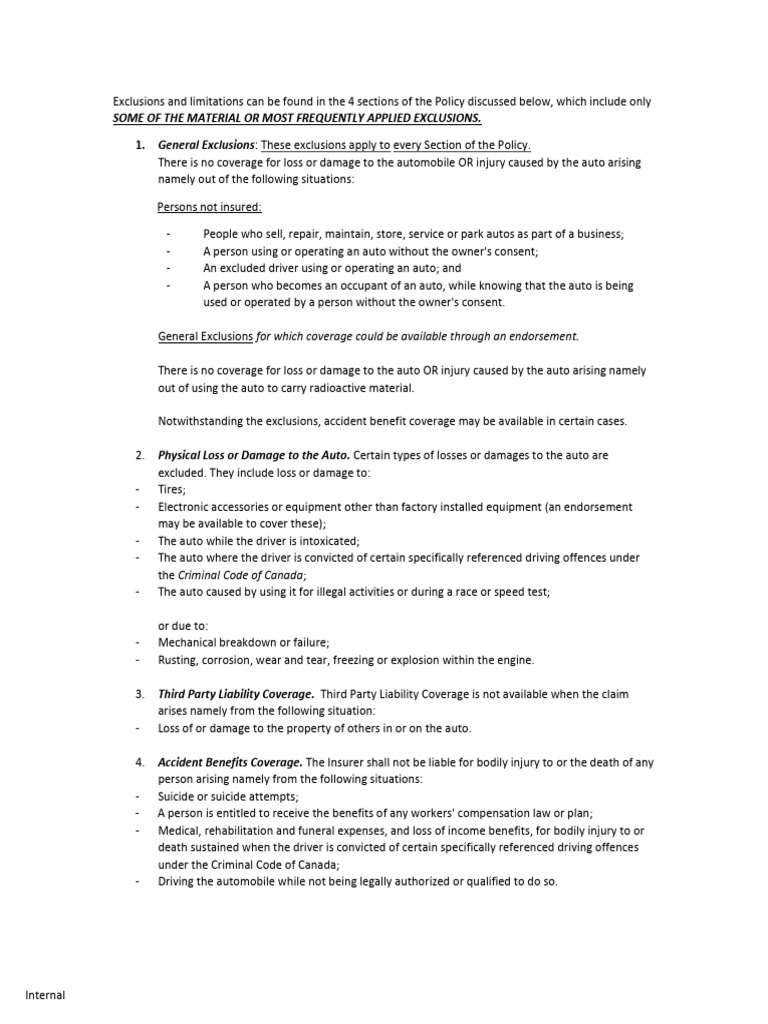 Auto Eng Exclusions and Limitations | PDF | Liability Insurance | Justice