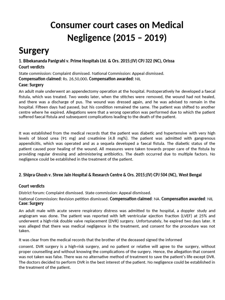 Consumer Court Cases On Medical Negligence | PDF | Percutaneous ...
