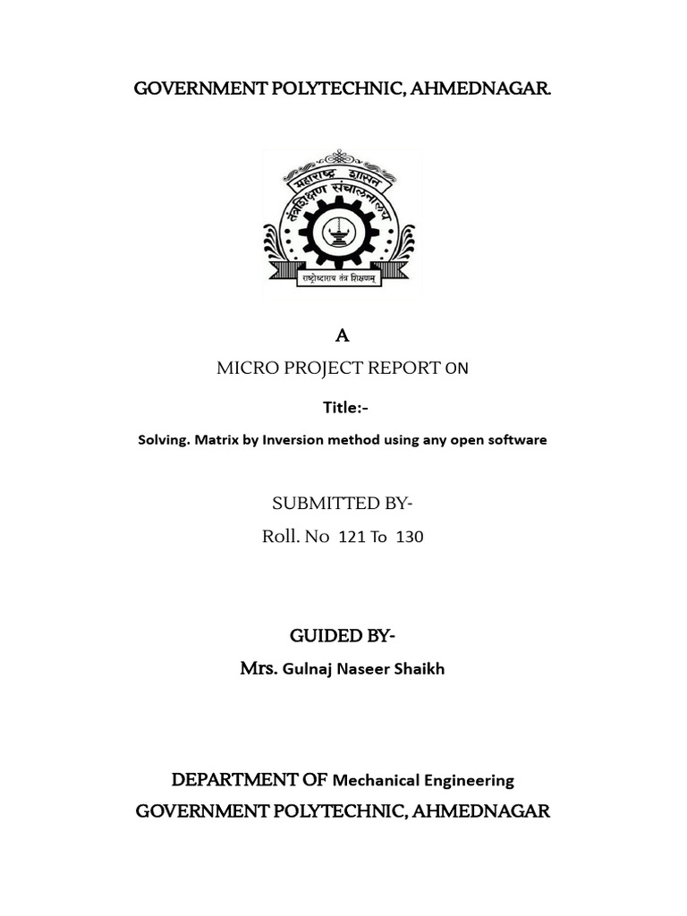BMS Micro Project Format | PDF | Matrix (Mathematics) | System Of ...