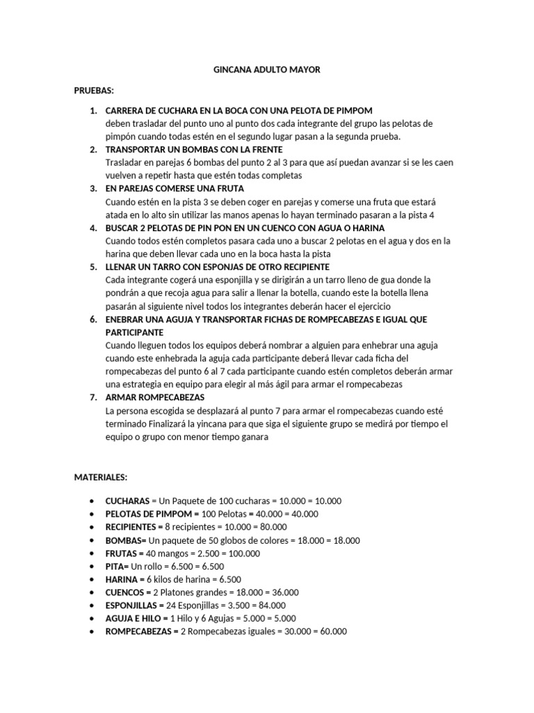 GINCANA Adulto Mayor | PDF