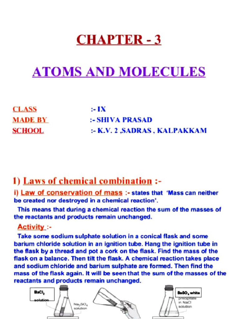 Chemistry Chapter Atoms and Molecules | PDF | Mole (Unit) | Molecules