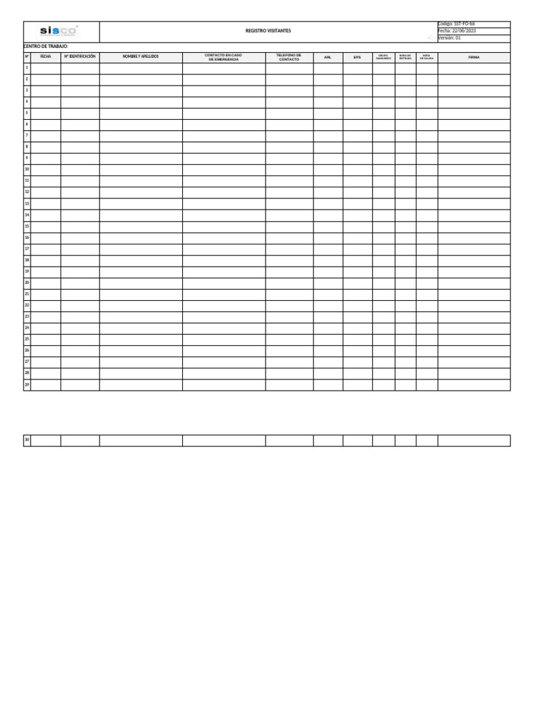 SST-FO-68 Registro visitantes | PDF SST-FO-68 Registro visitantes | PDF