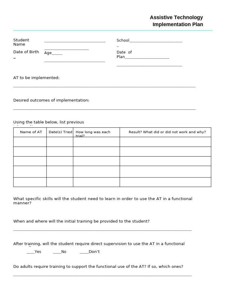 Assistive Technology Implementation Plan | PDF