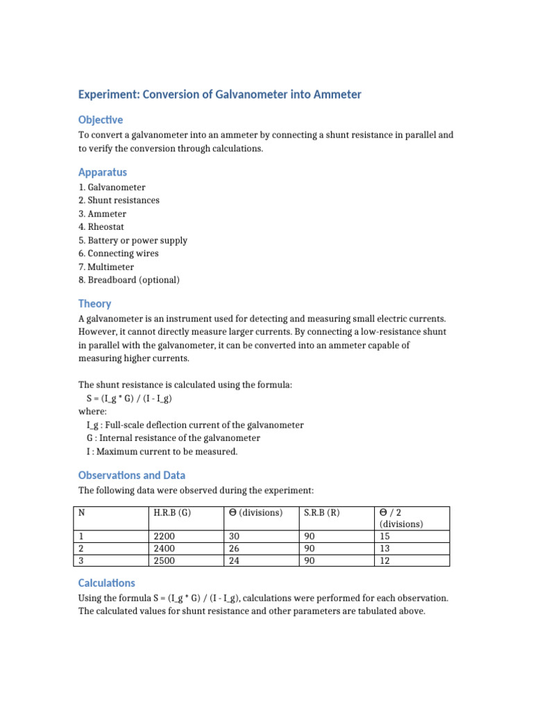 Conversion_of_Galvanometer_to_Ammeter (1) | PDF